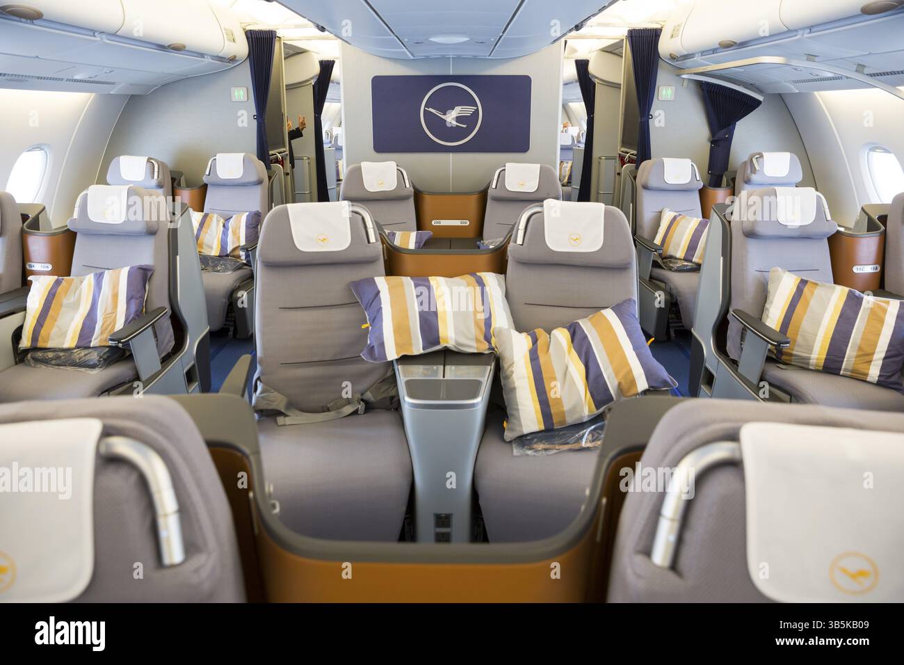 Sofia, Bulgaria - October 16, 2016: The inside of Lufthansa Airbus A380 ...