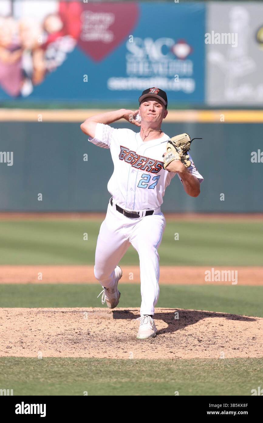 Fulton Lockhart (27) of the Inland Empire 66ers pitches against the ...