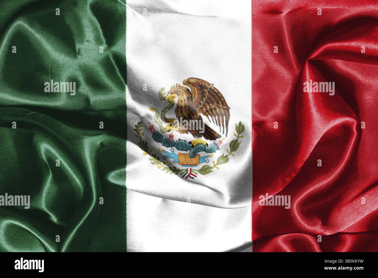 Mexican National Flag With Eagle Coat Of Arms 3D Rendering Stock Photo ...