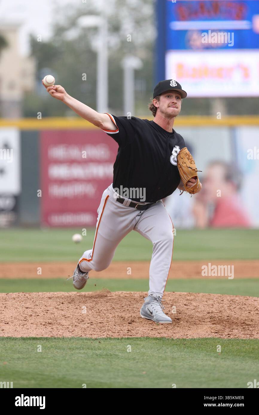 Cole Hillier (17) of the San Jose Giants pitches against the Rancho ...