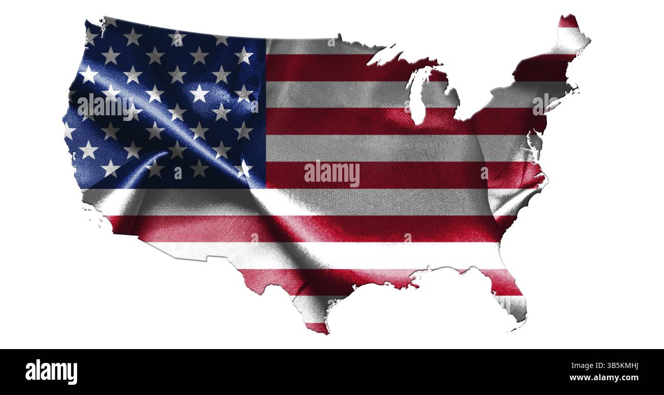 United States of America Map With American Flag Isolated On White ...