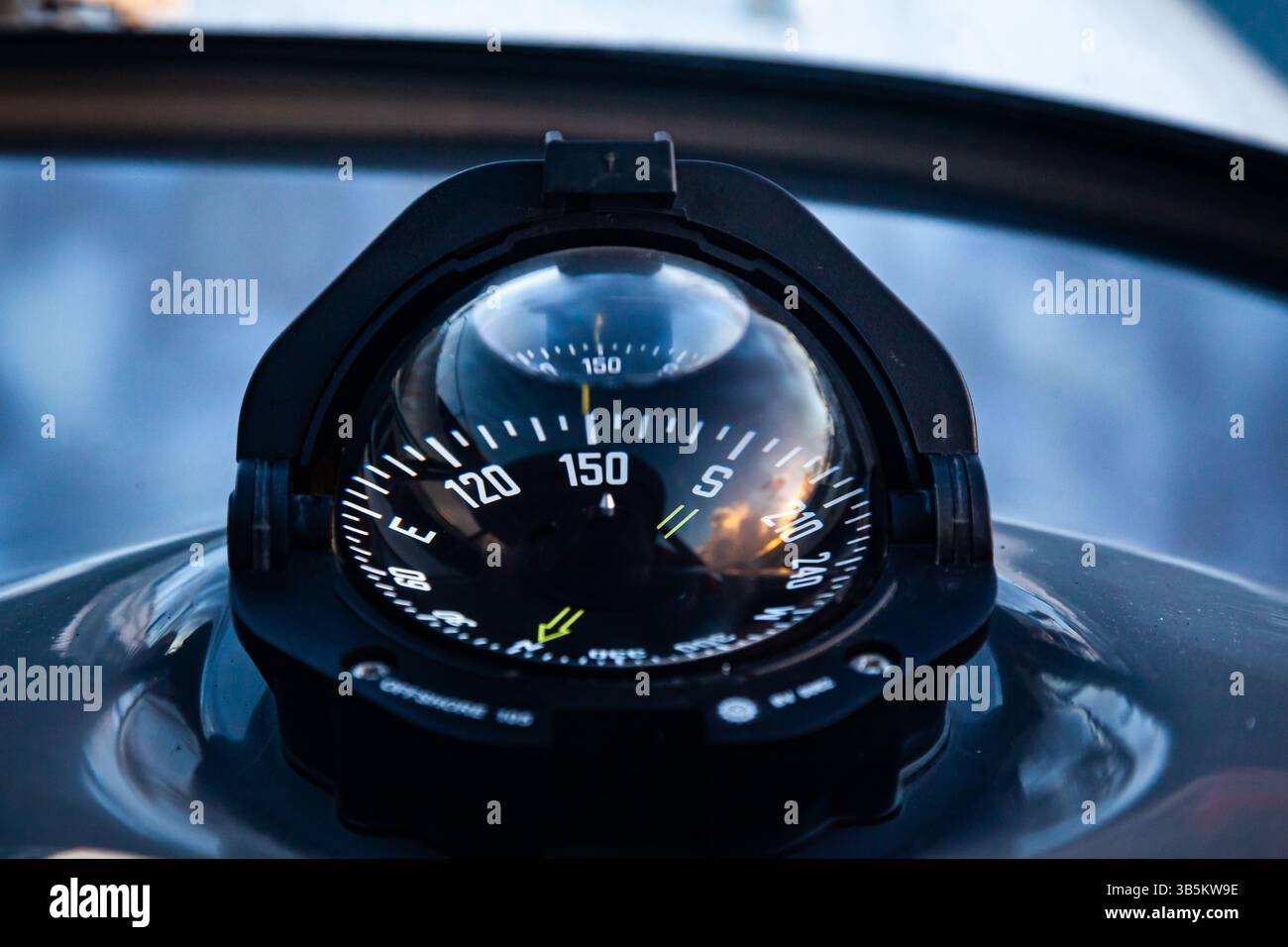 Gyro compass on an expensive yacht close-up. Yacht navigation equipment ...