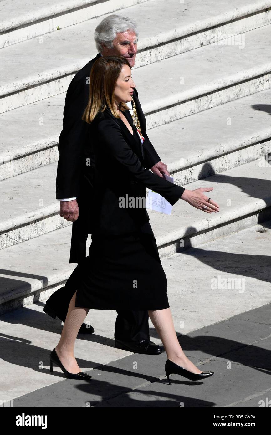European Parliament president Roberta Metsola arrives for the Esequial ...