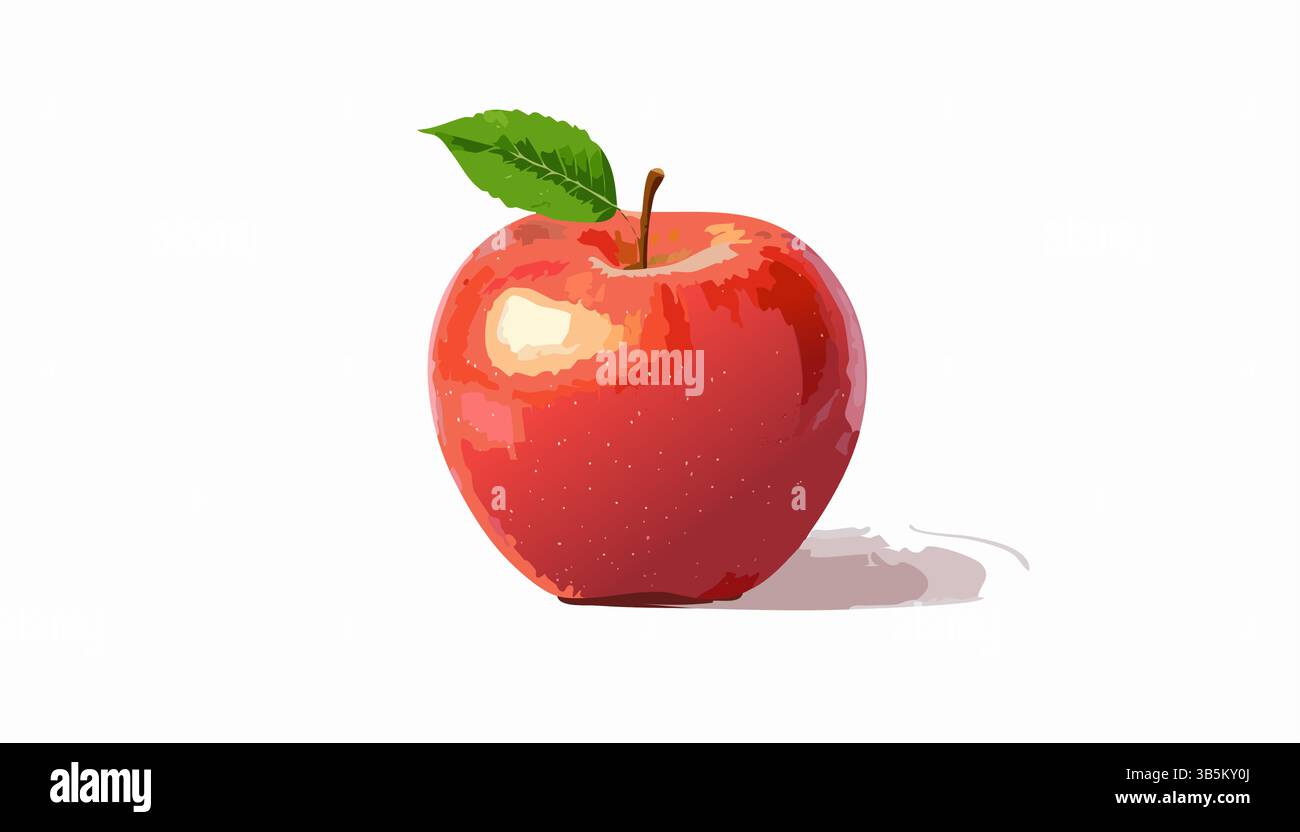 Glossy red apple vector image with soft shadows and leaf detail ...