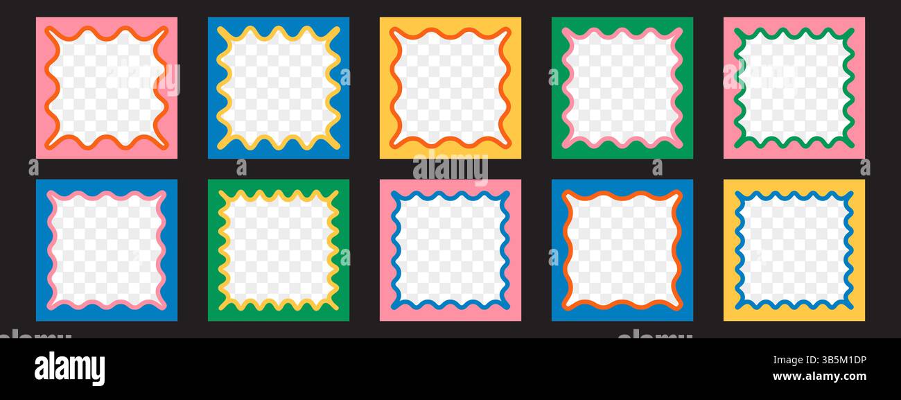 Set of square wave scalloped edge borders. Squiggle photo frames with ...