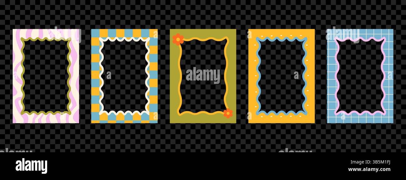Set of frames with scallop edges. Trendy borders with groovy patterns ...