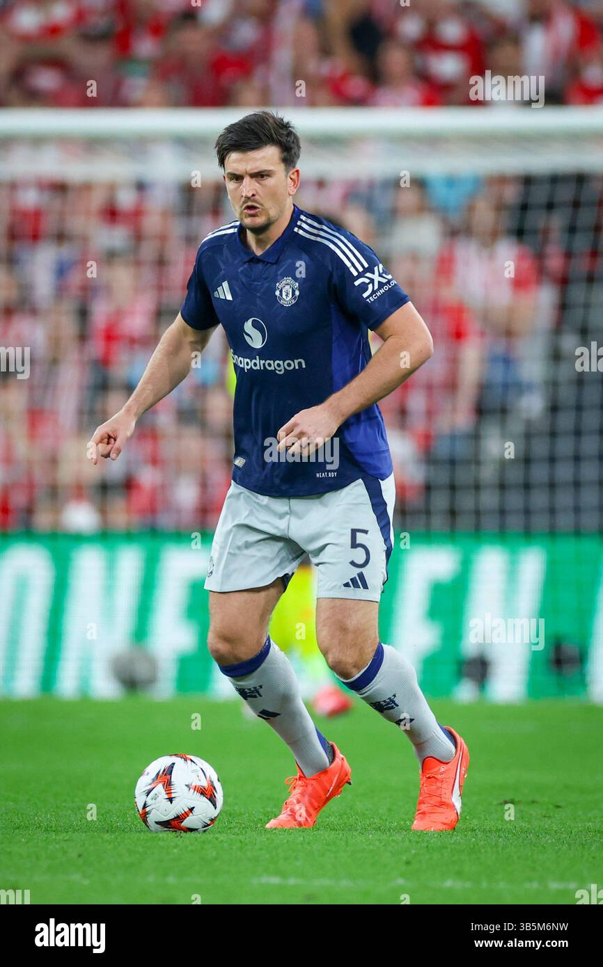 Bilbao, Spain. 01st May, 2025. Manchester United defender Harry Maguire ...