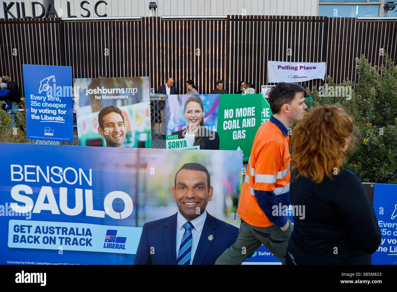 Campaign posters and signs seen outside a polling centre during the ...