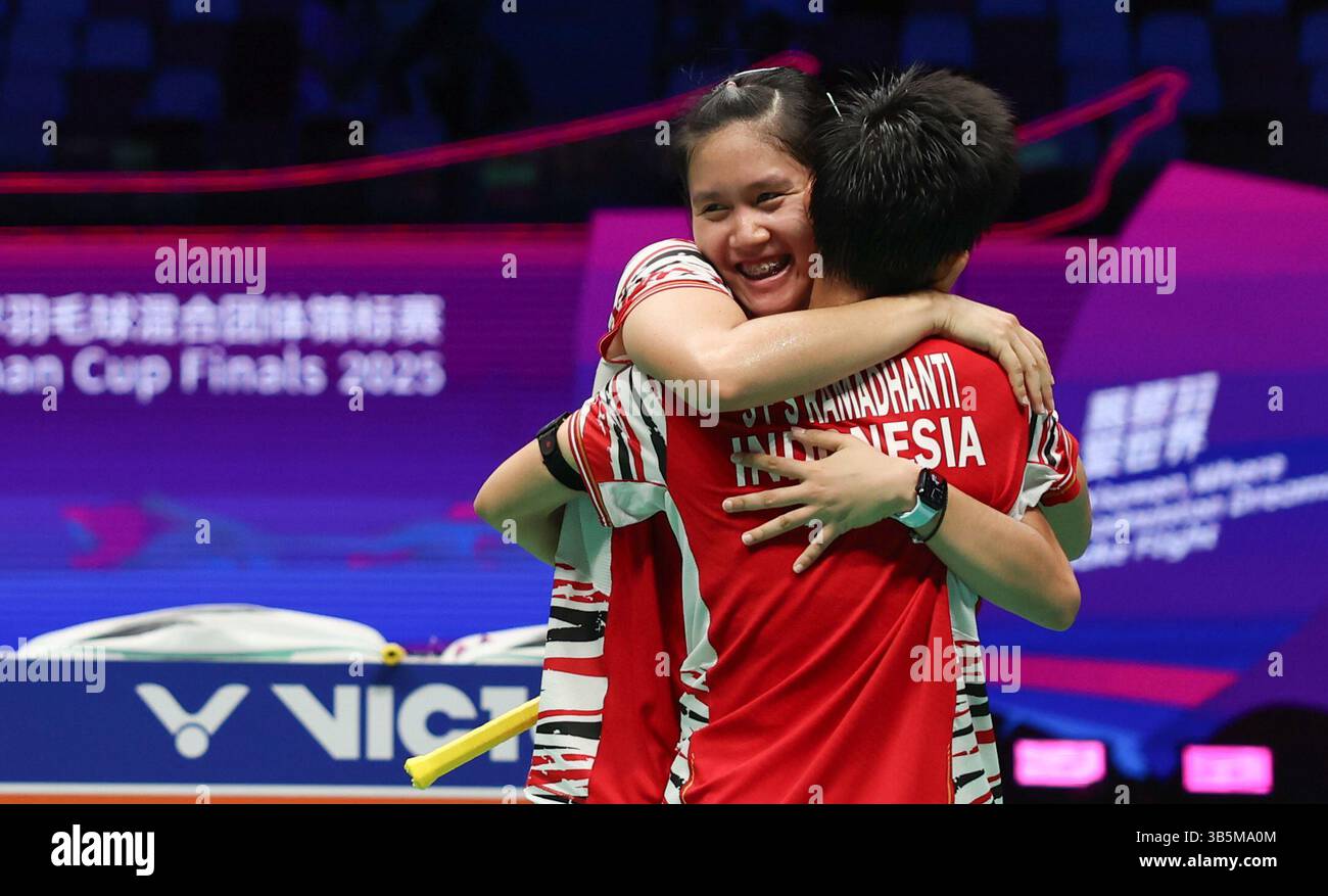 Xiamen, China's Fujian Province. 2nd May, 2025. Lanny Tria Mayasari (back)/Siti Fadia Silva ...