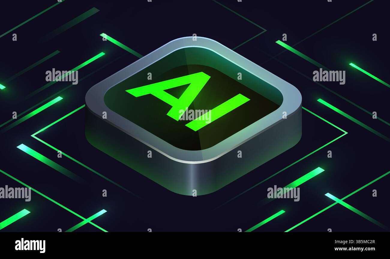 Brightly glowing glass computer chip on circuit board. Technology ...
