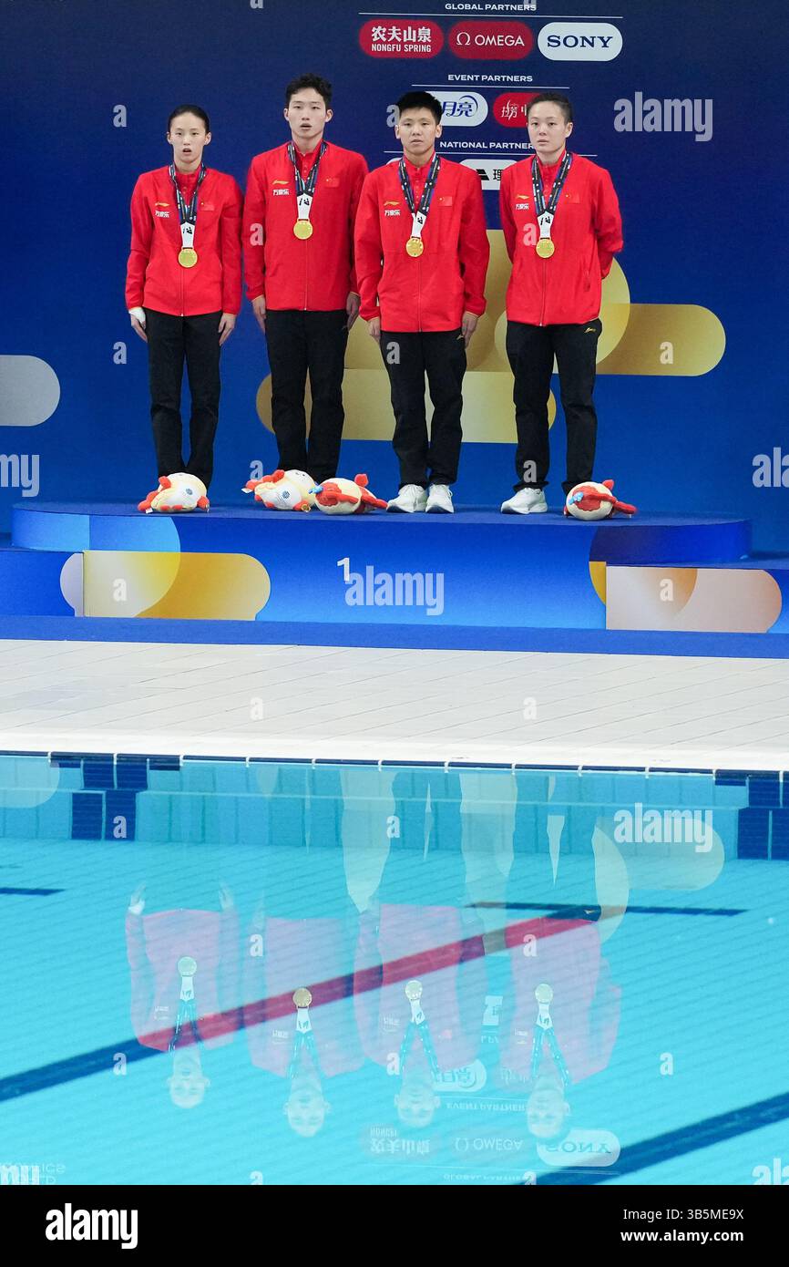 Beijing, China. 2nd May, 2025. Gold medalists China's Chen Yuxi, Wang ...