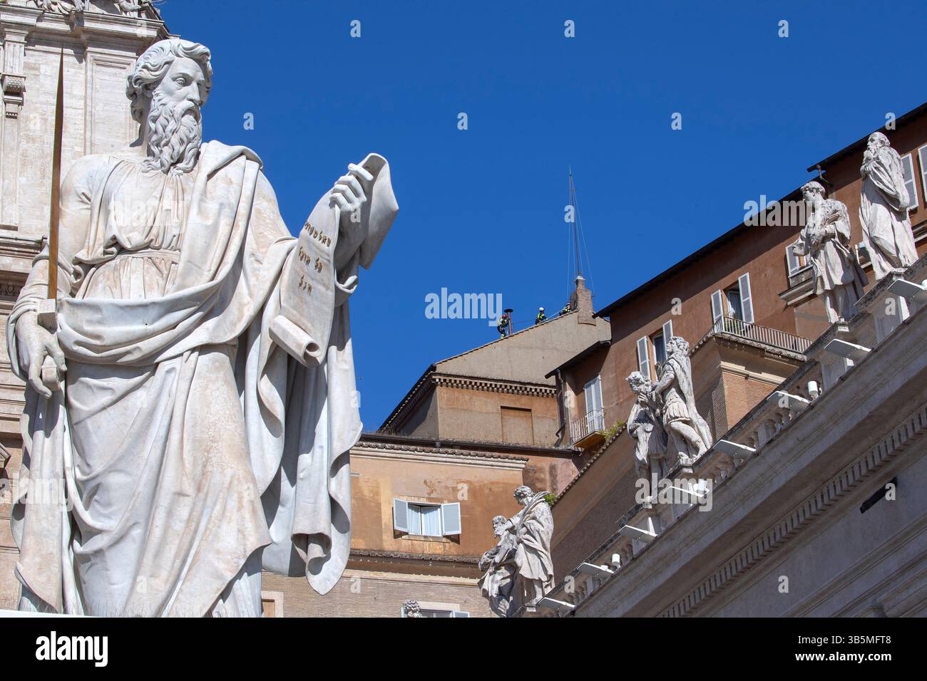Vatican, Vatican. 02nd May, 2025. Firefighters install the chimney on ...