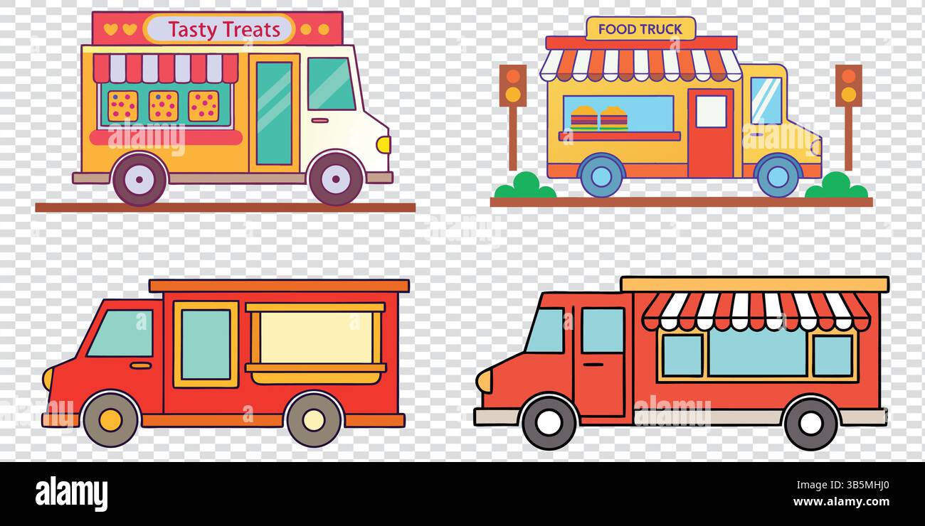 Colorful Cartoon Food Trucks for Tasty Treats Stock Vector Image & Art ...