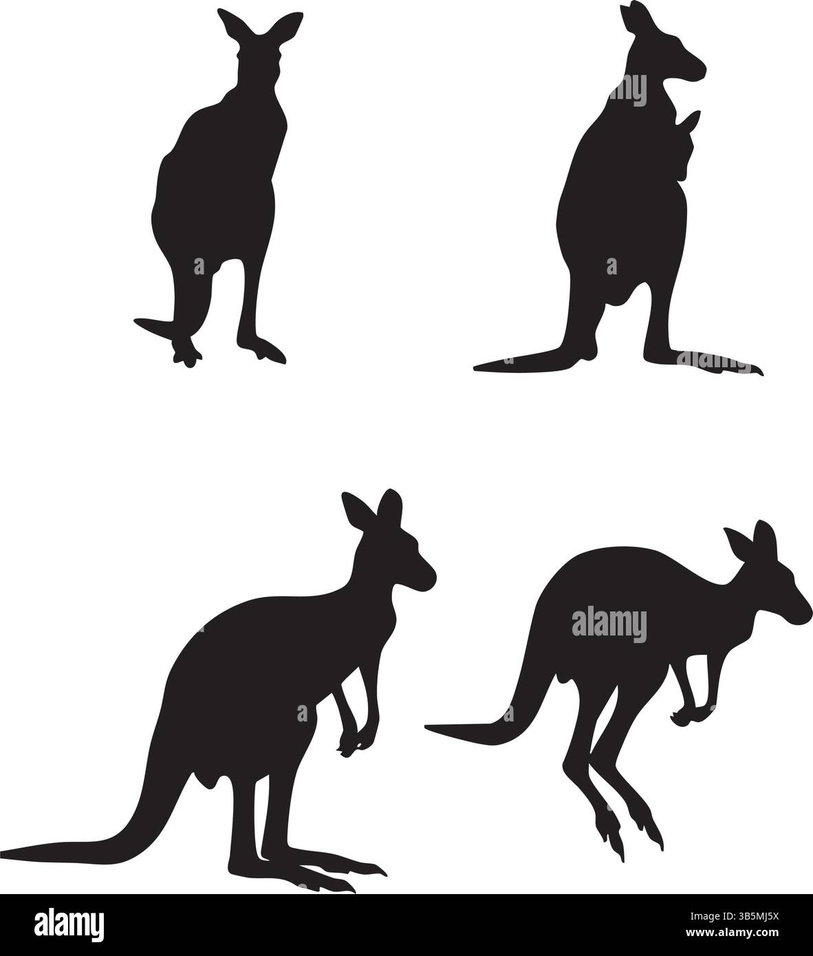 Kangaroo Silhouette Vector Set – Wildlife Marsupial Graphic Design ...