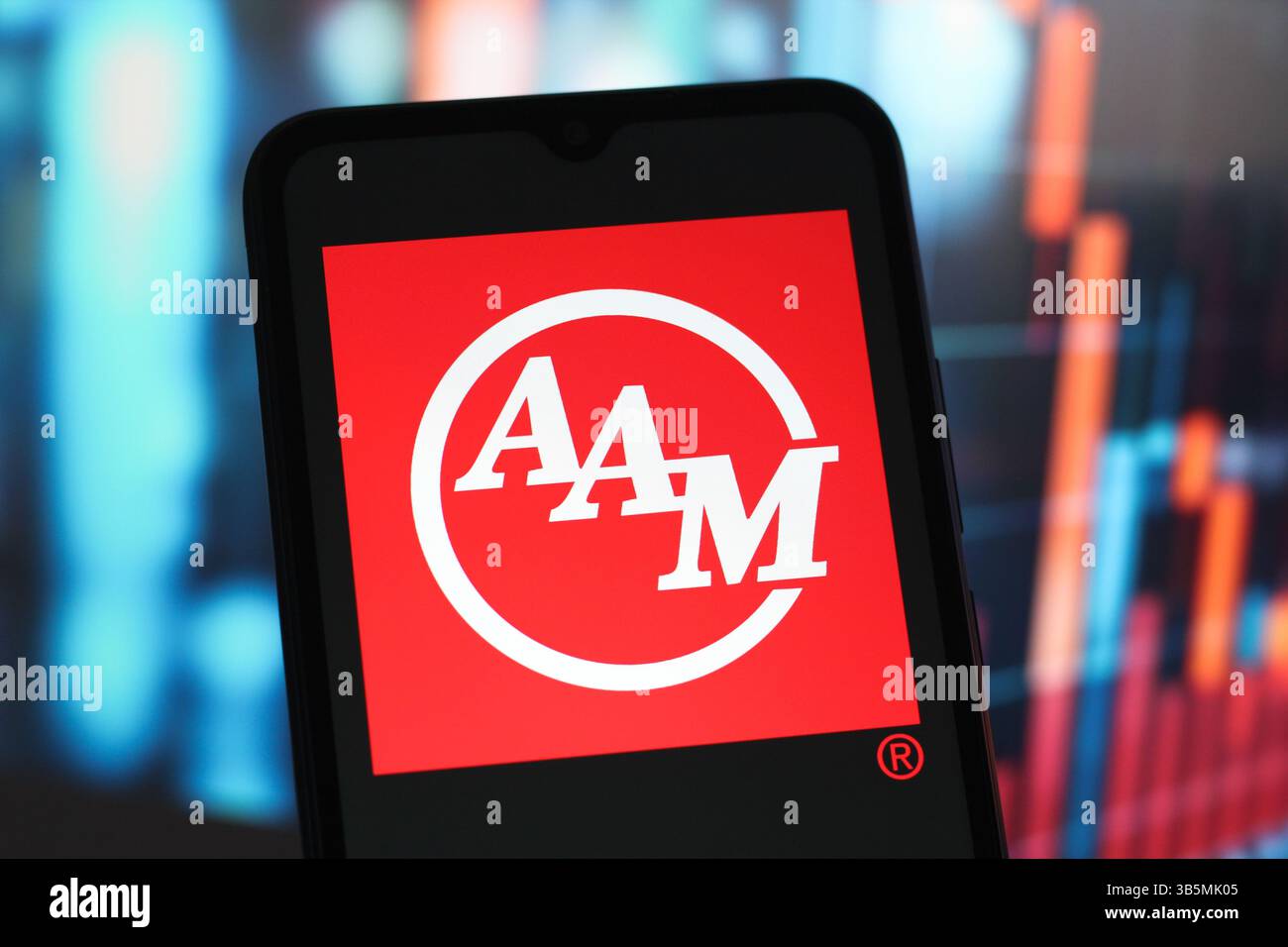 In this photo illustration, the AAM (American Axle & Manufacturing) logo is seen displayed on a ...