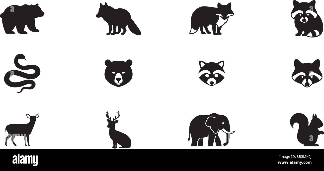 Animal Silhouettes Collection – Bear, Fox, Raccoon, Snake, Deer ...