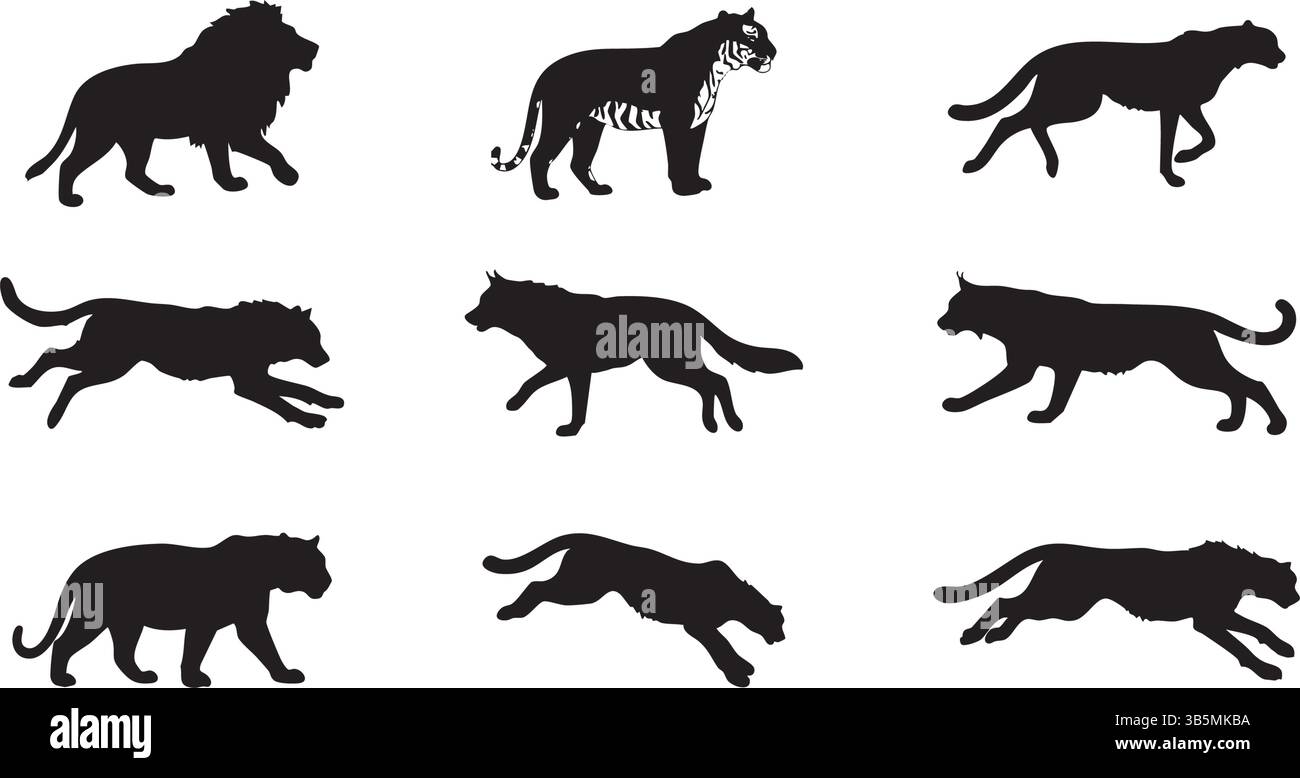 Big Cat & Wild Animal Silhouettes – Lion, Tiger, Wolf, Lynx, Panther ...