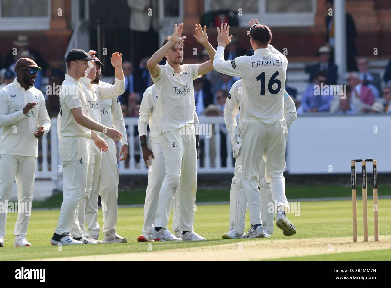 London, England. 2nd May 2025. George Garrett celebrates after taking ...