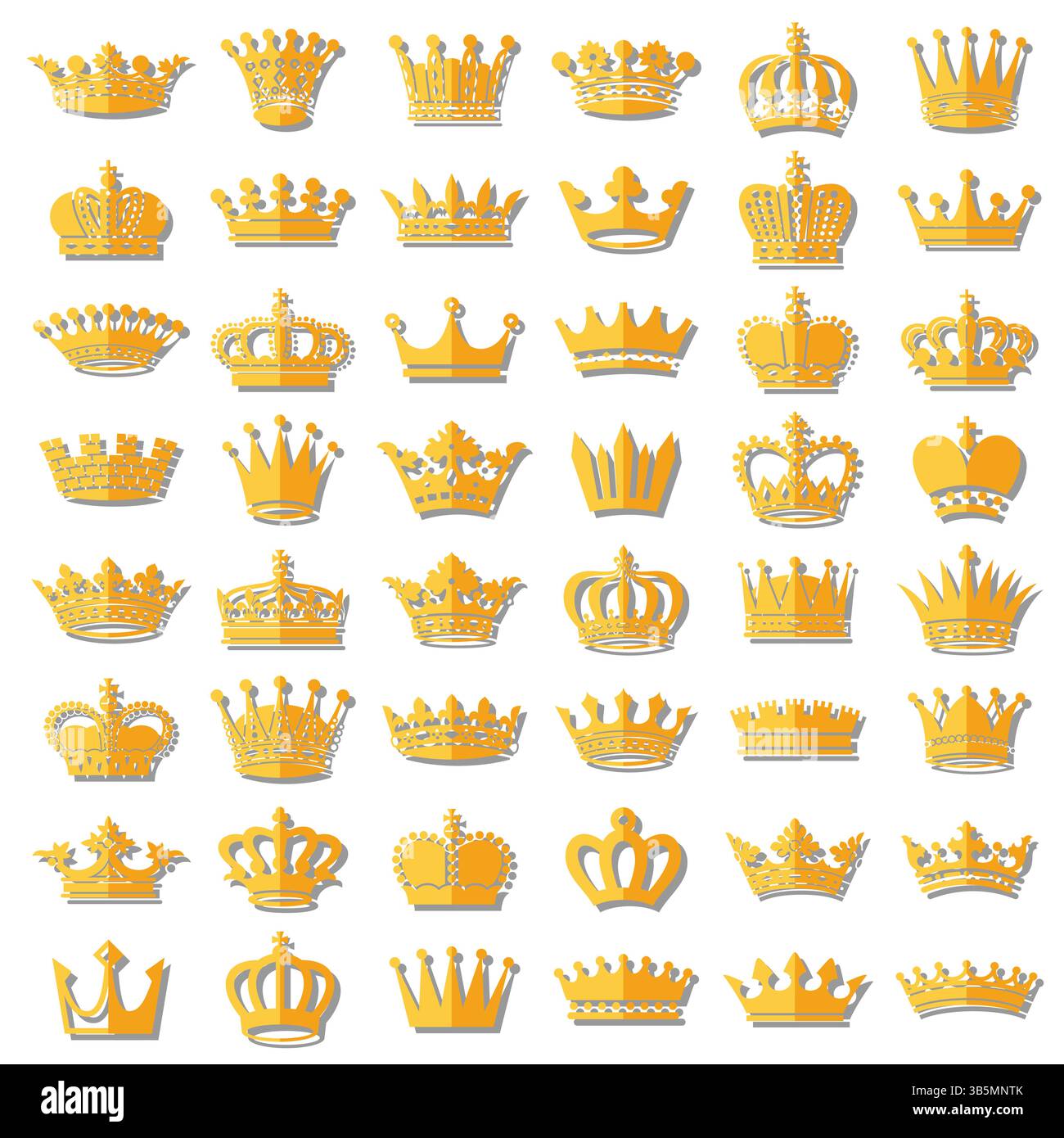 Gold crown icons. Queen king golden crowns luxury royal on blackboard ...