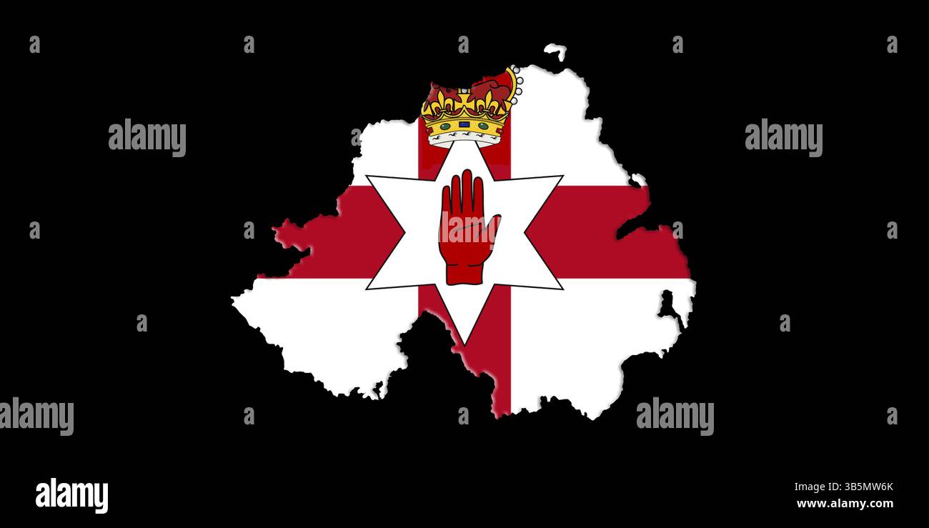 Northern Ireland Ulster Banner. Map With Flag On It Isolated On Black ...