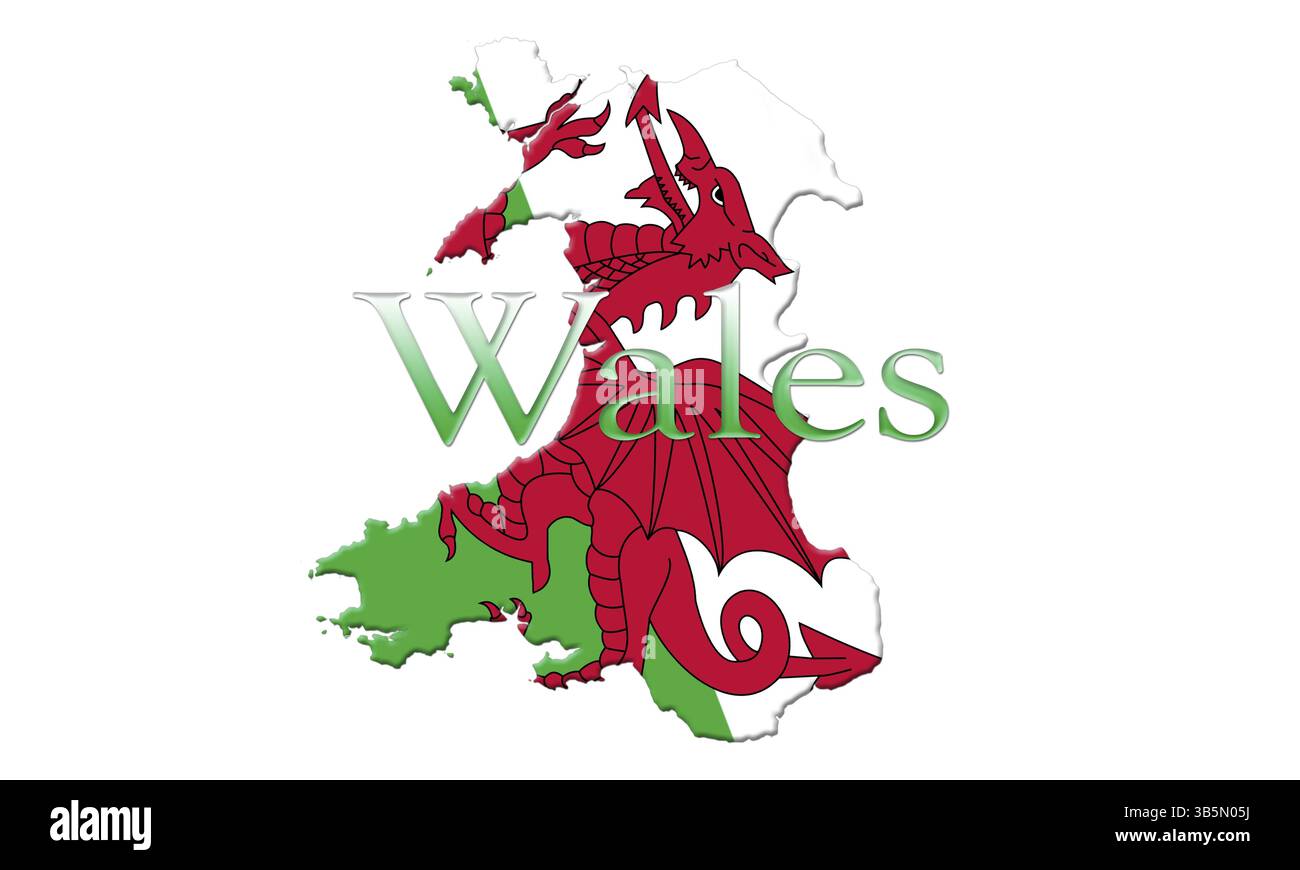 Map Of Wales With Flag Of Country On It Isolated On White Background 3D ...