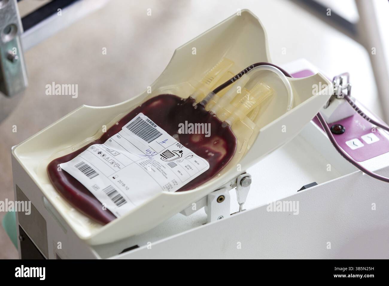 Volunteers are donating blood at the World Blood Donor Day (WBDD). The ...