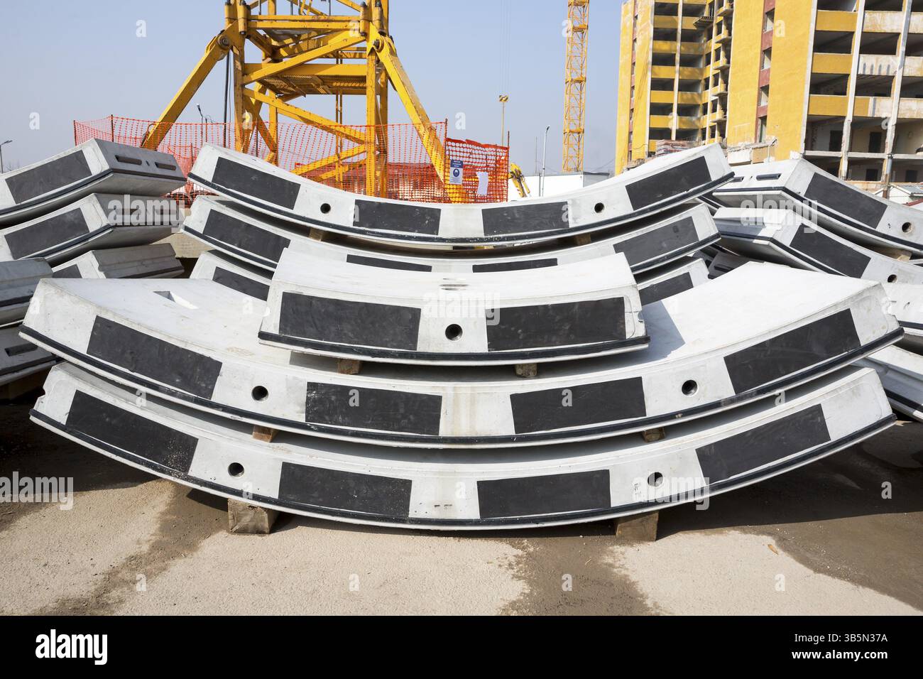 Concrete elements for a subway tunnel. Big and heavy parts for the ...
