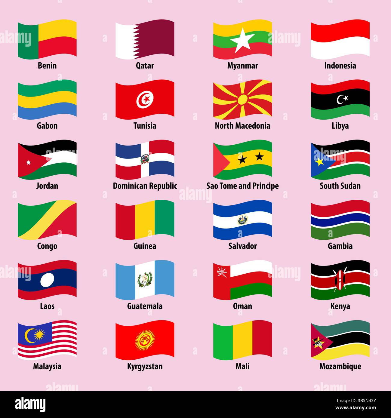 National flags of countries in wavy style on a bright background Stock Vector Image & Art - Alamy