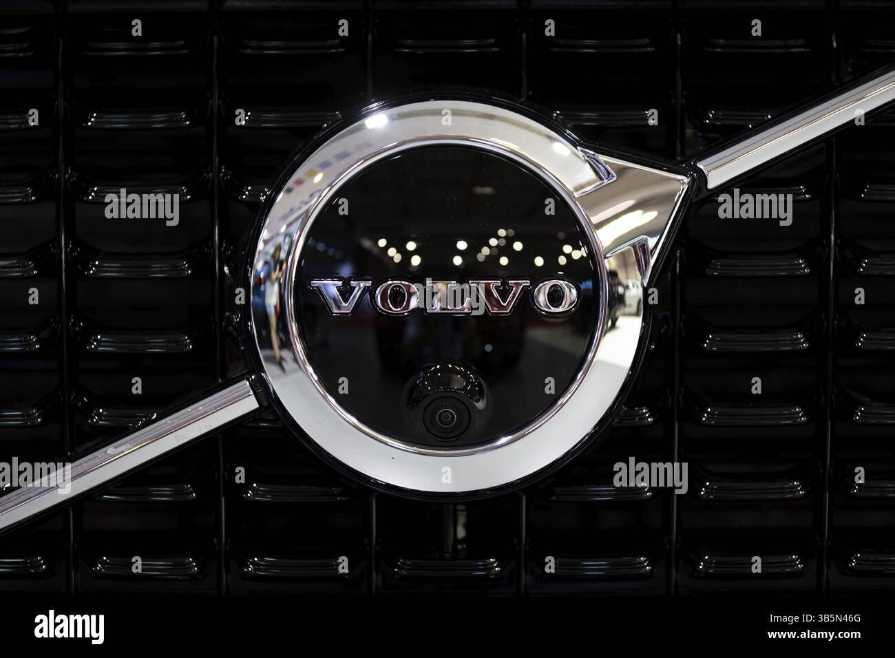 Sofia, Bulgaria - 3 June, 2022: Close-up of Volvo logo is seen on a car at Sofia Motor Show ...