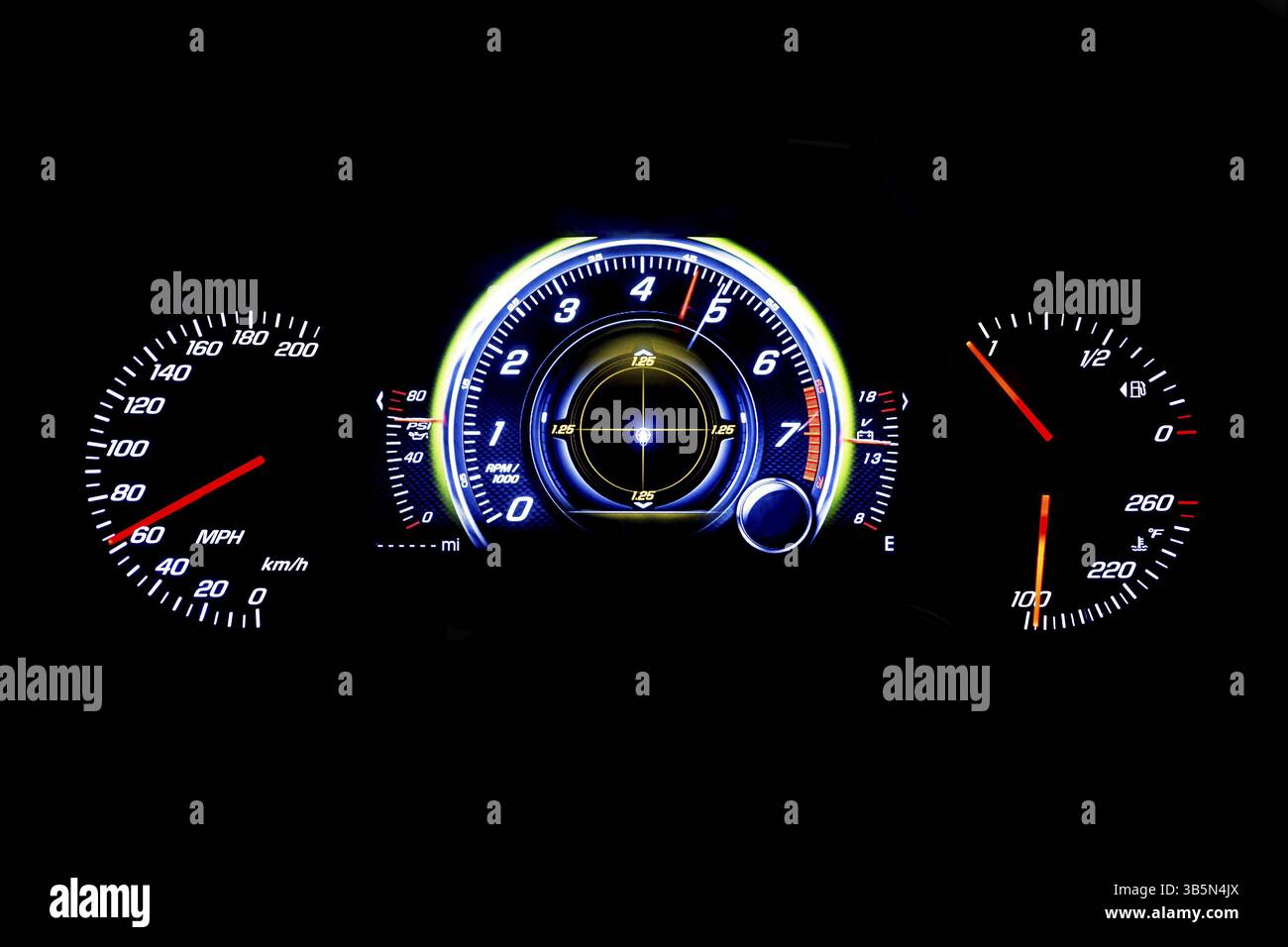 Modern light car mileage (dashboard, milage) isolated on a black ...