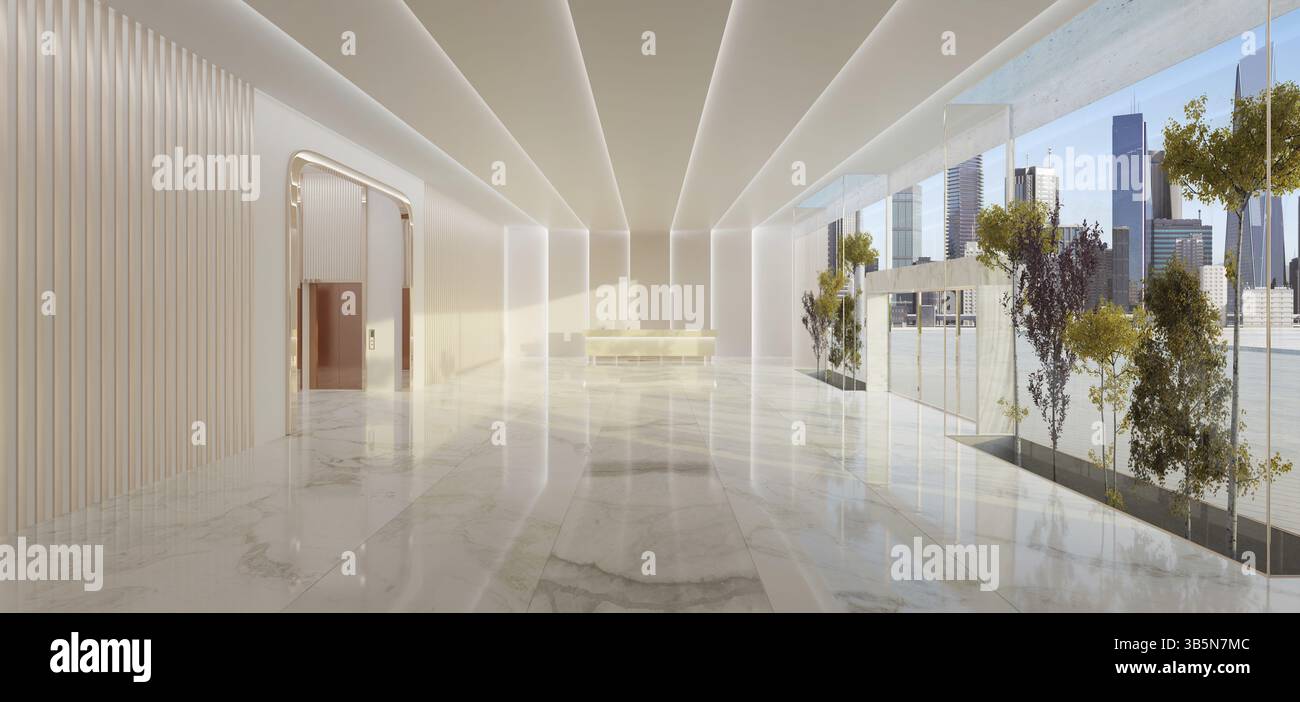 Interior of modern entrance hall in modern office building with ...
