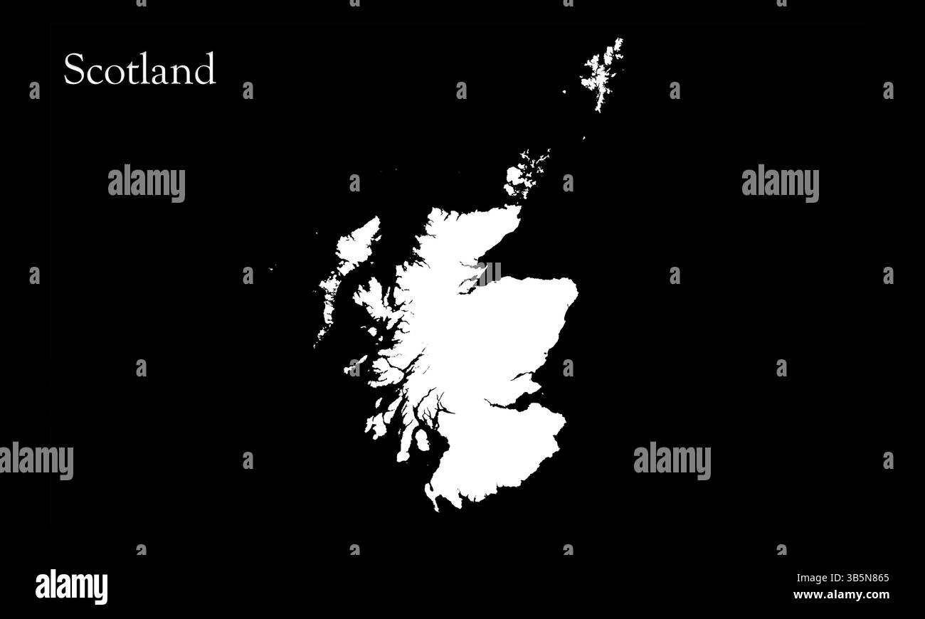 Map Of Scotland Alpha Channel On Black Background 3D illustration Stock ...