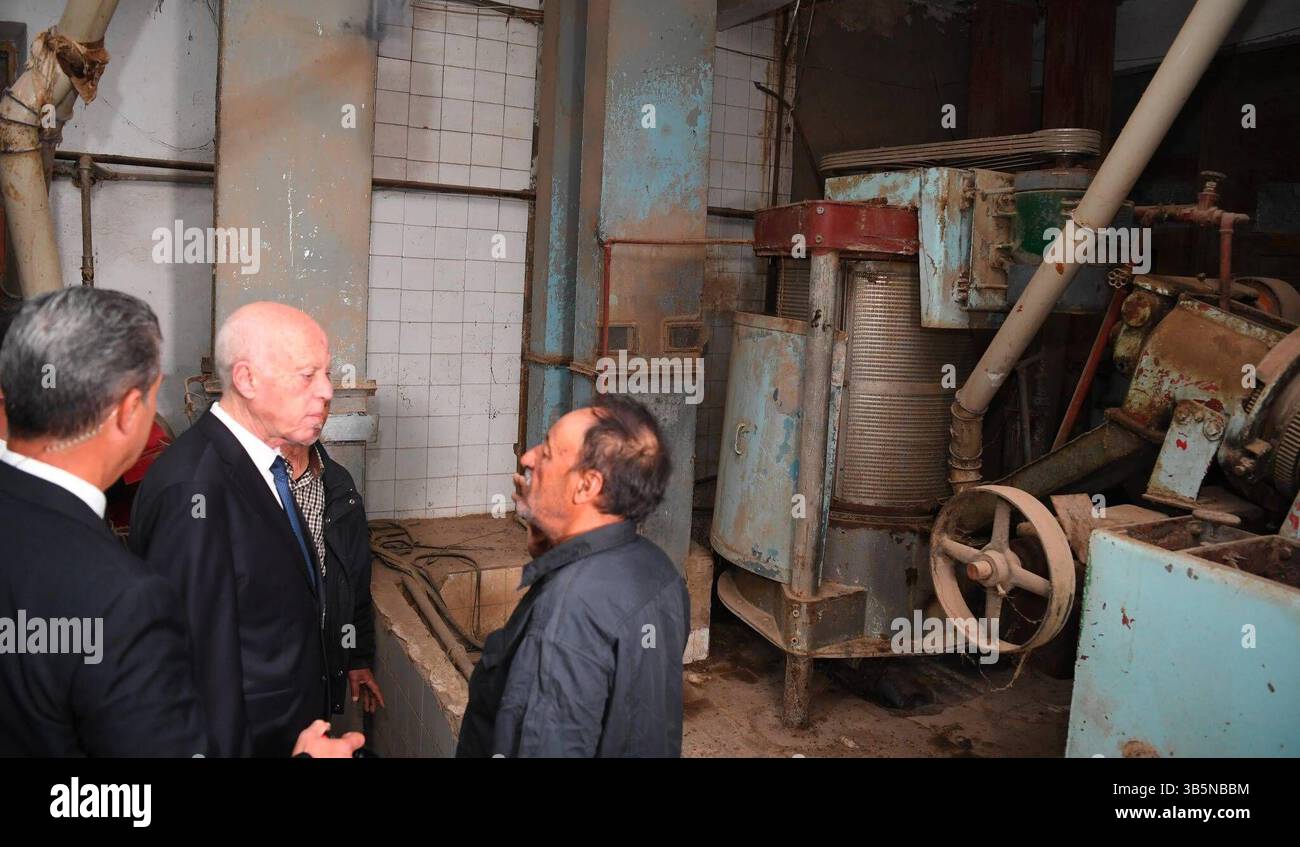 Tunisian President Kais Saied visits the famous mill known as the Abba ...