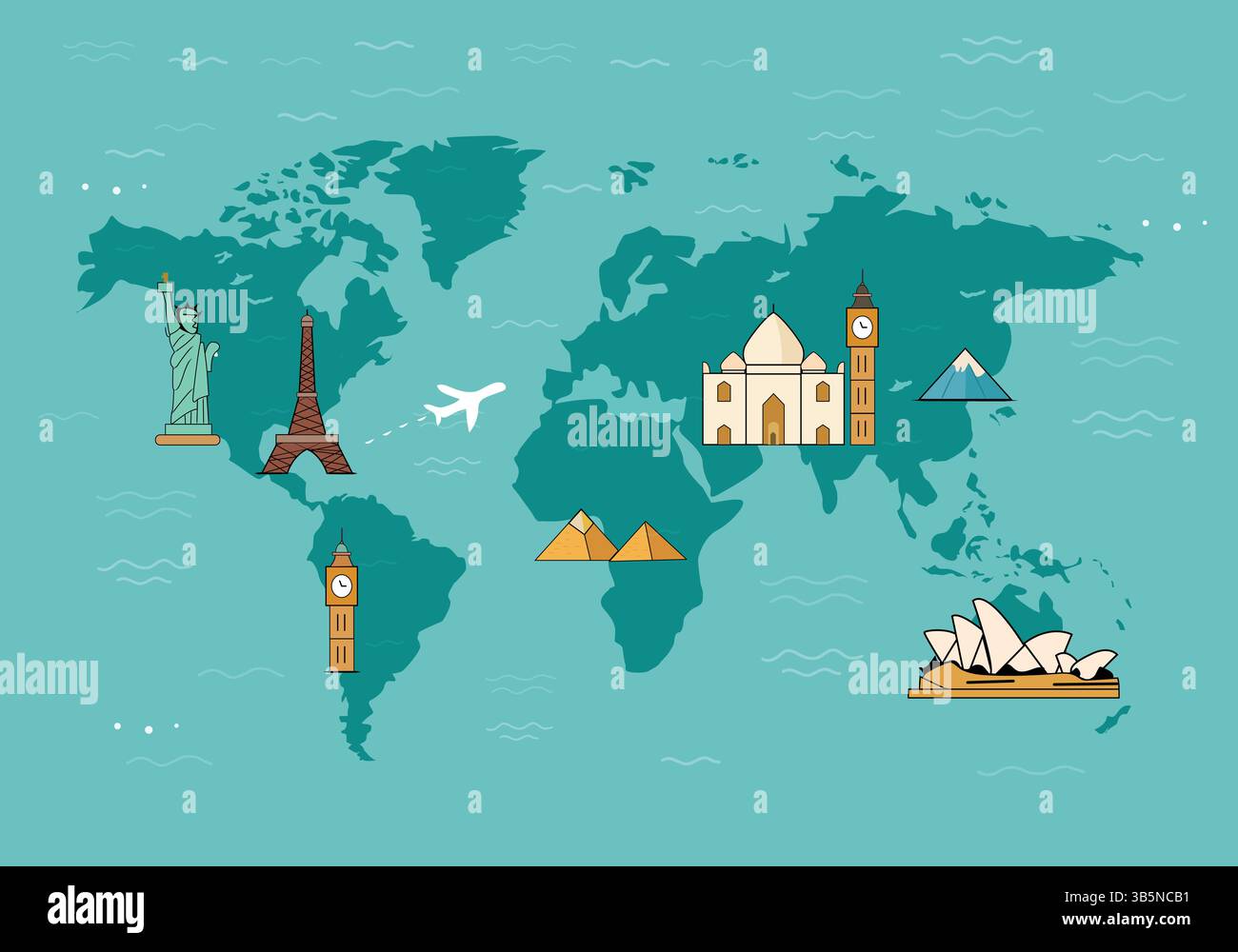 World Map Vector with Famous Global Landmarks – Flat Travel ...