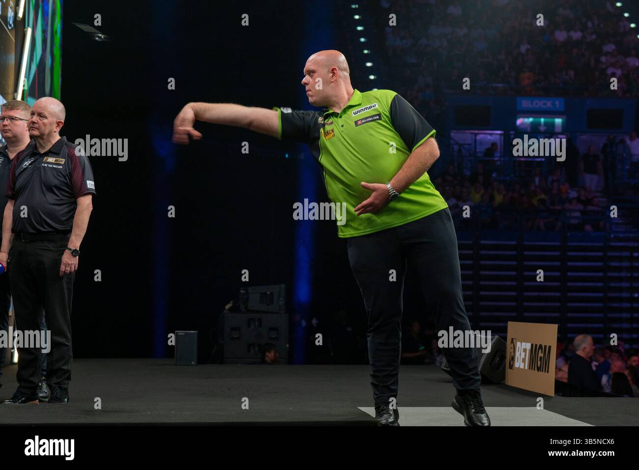 Birmingham, UK. 01st May, 2025. Michael van Gerwen throws during the ...