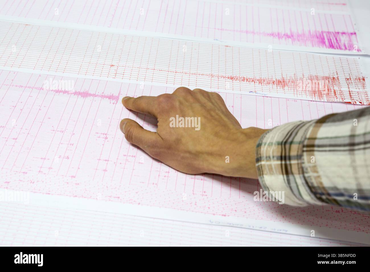 Seismological activity lines on the sheet of measuring paper ...