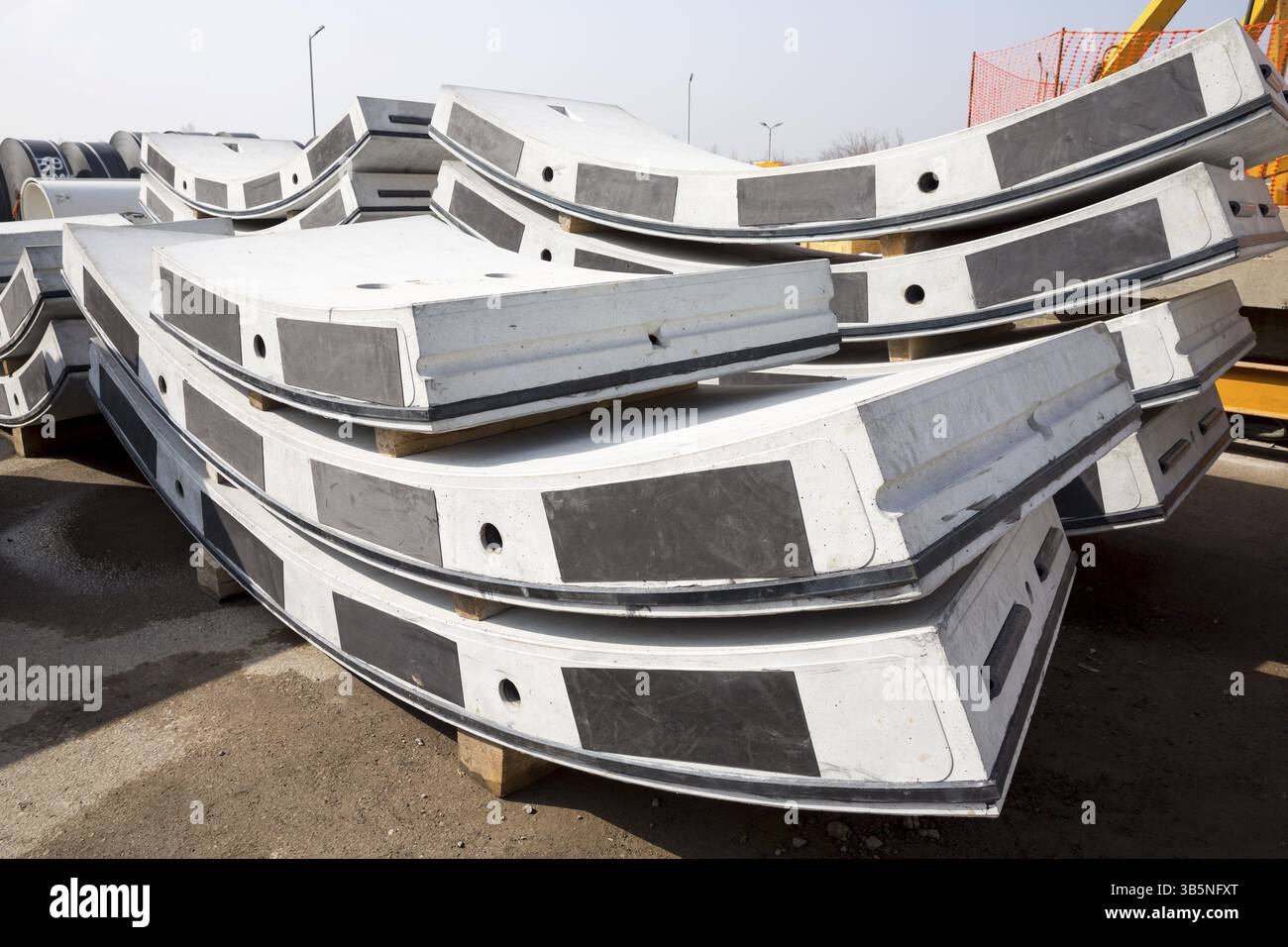 Concrete elements for a subway tunnel. Big and heavy parts for the ...