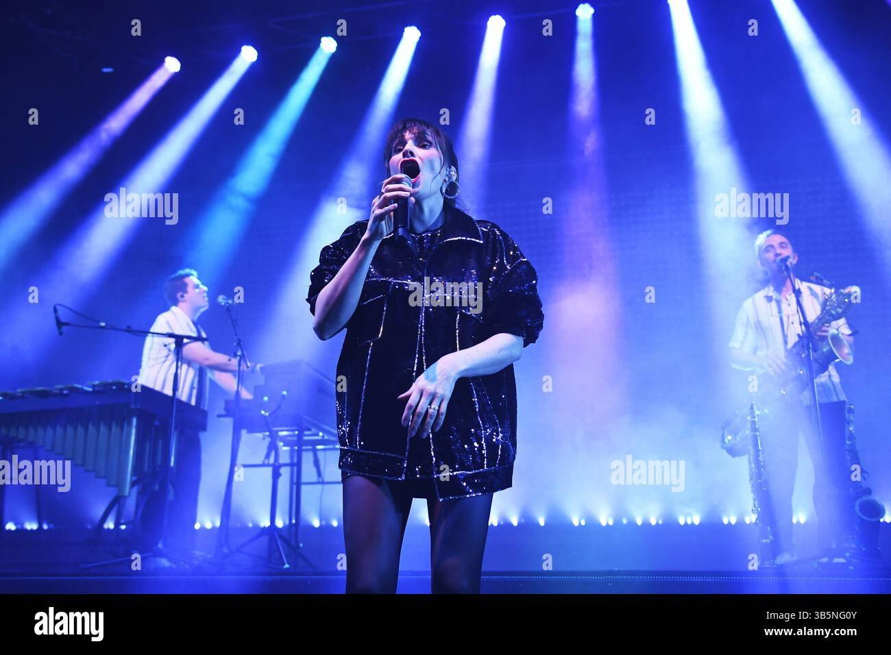 LONDON, ENGLAND - APRIL 03: Zoé Colotis of ‘Caravan Palace’ performing ...