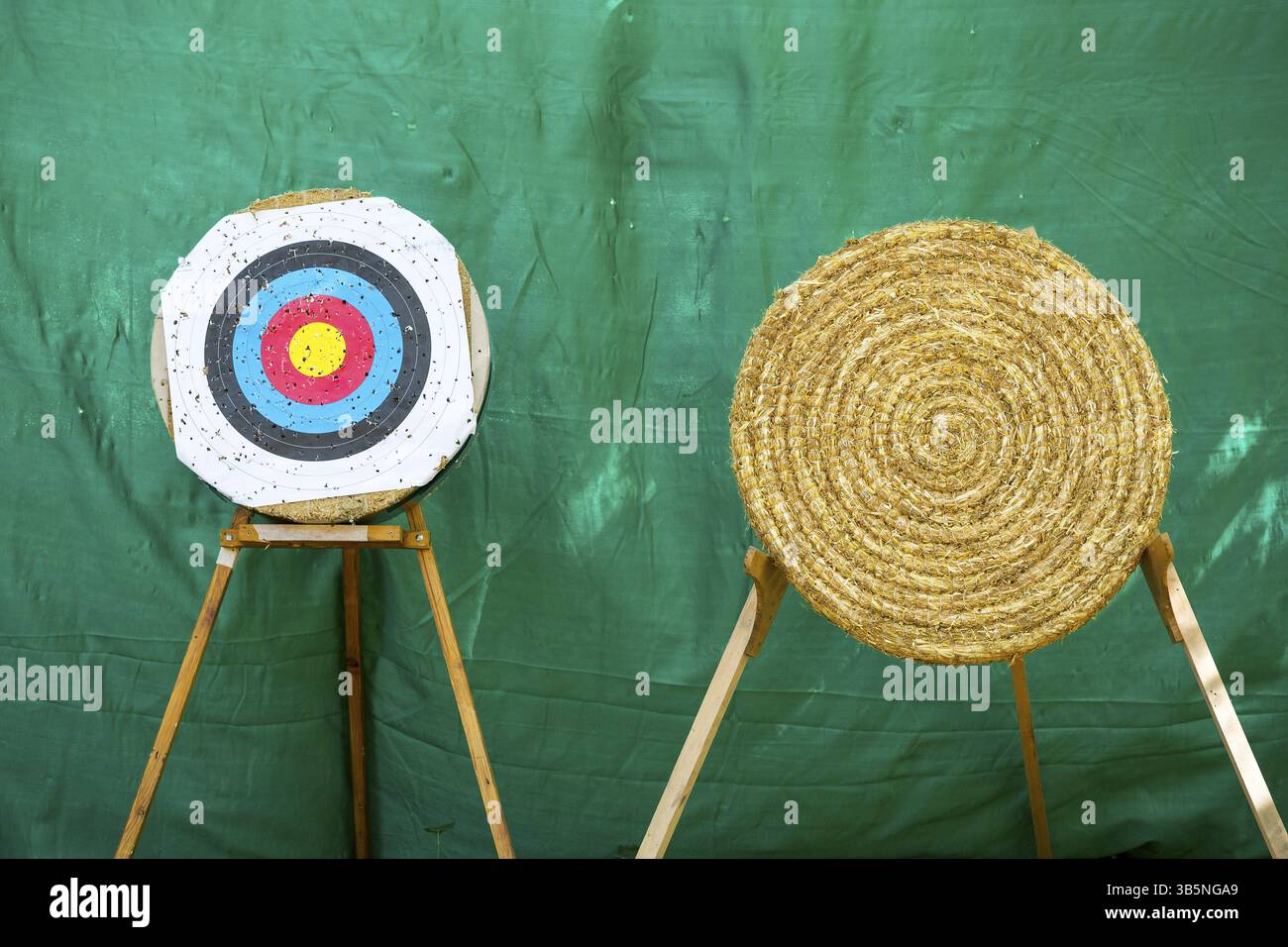Two different archery target rings during an archery competition. Green ...