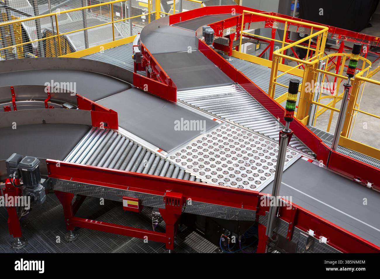 Empty conveyor sorting belt at distribution warehouse. Distribution hub ...