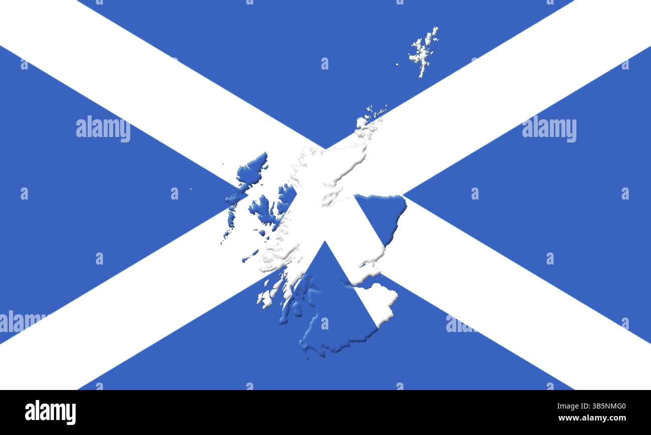 Flag Of Scotland With Country Map On It 3D illustration Stock Photo - Alamy