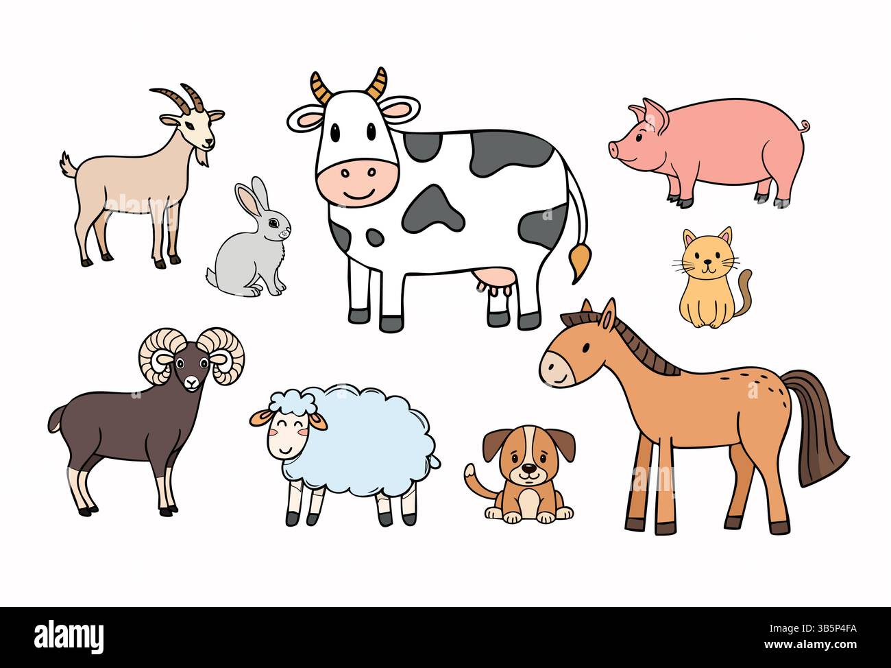 cute farm animals collection, livestock illustration Stock Vector Image ...