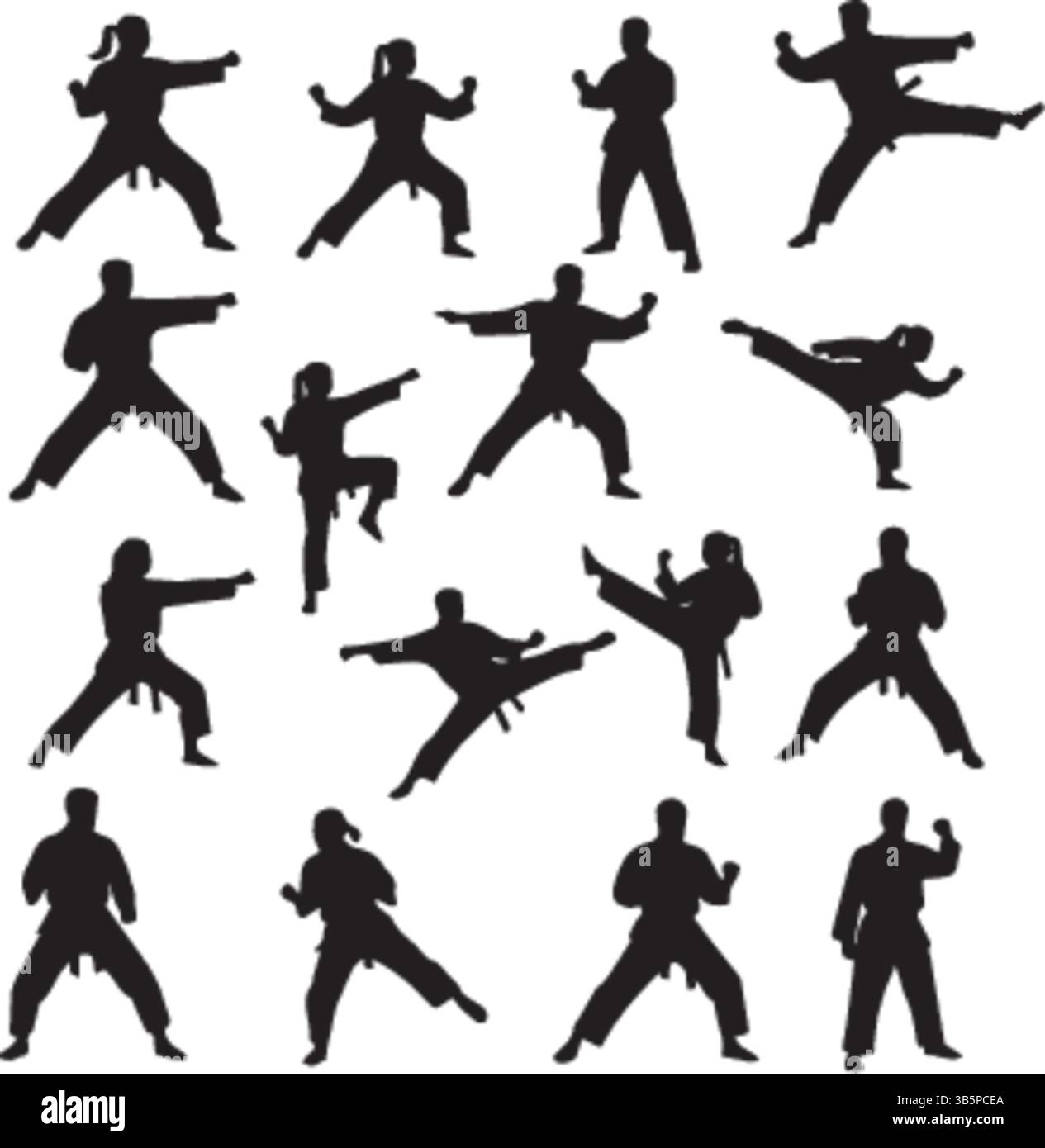 Martial Arts Silhouettes: Karate, Kickboxing & Taekwondo Poses - Vector ...