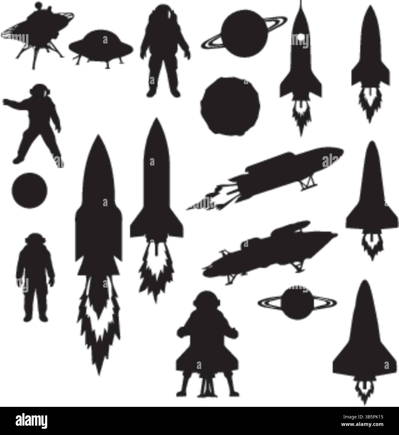 Space Exploration Silhouettes: Astronauts, Rockets, Planets ...