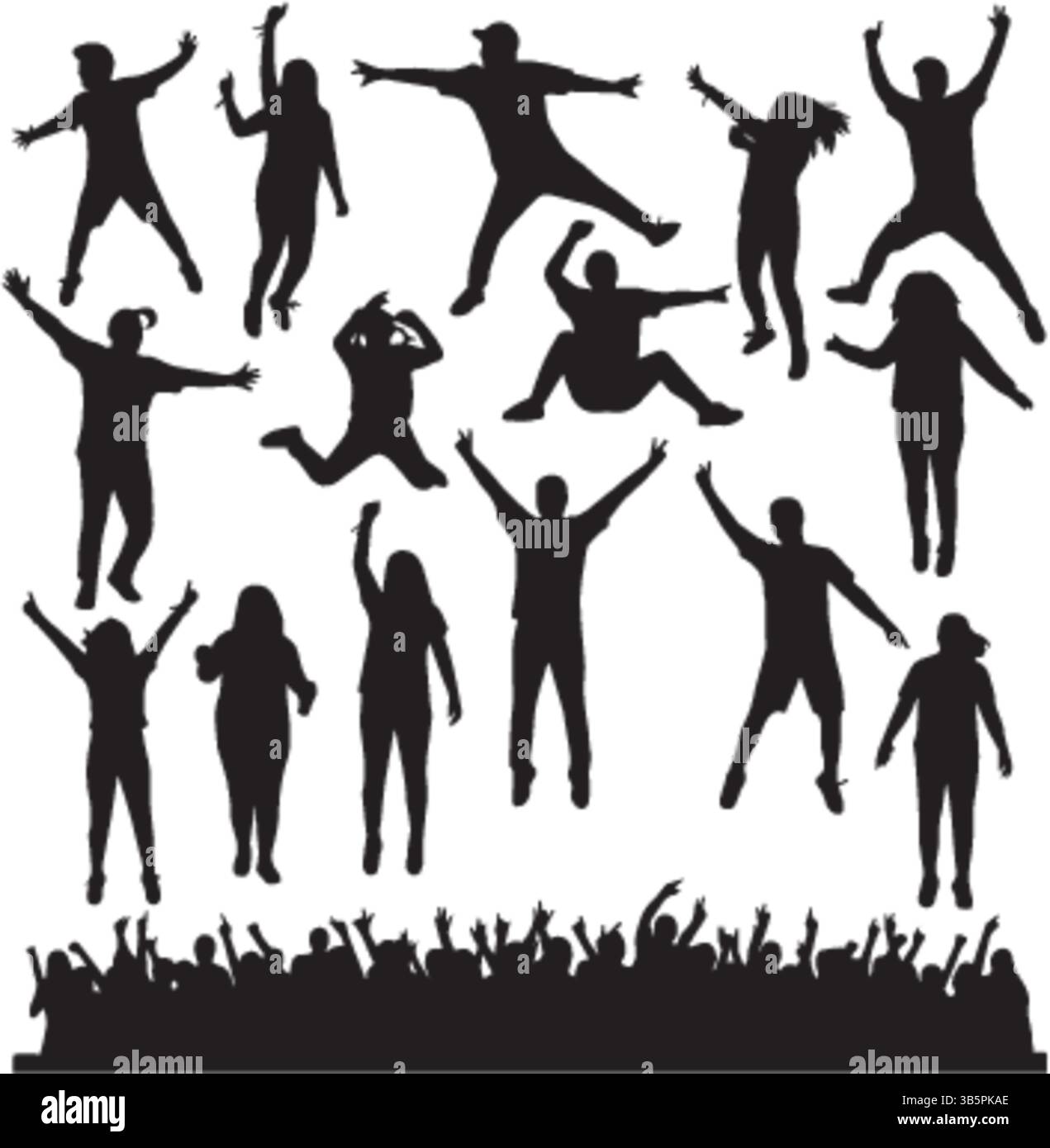 Jumping Silhouettes: Dynamic People in Mid-Air Celebration - Vector ...