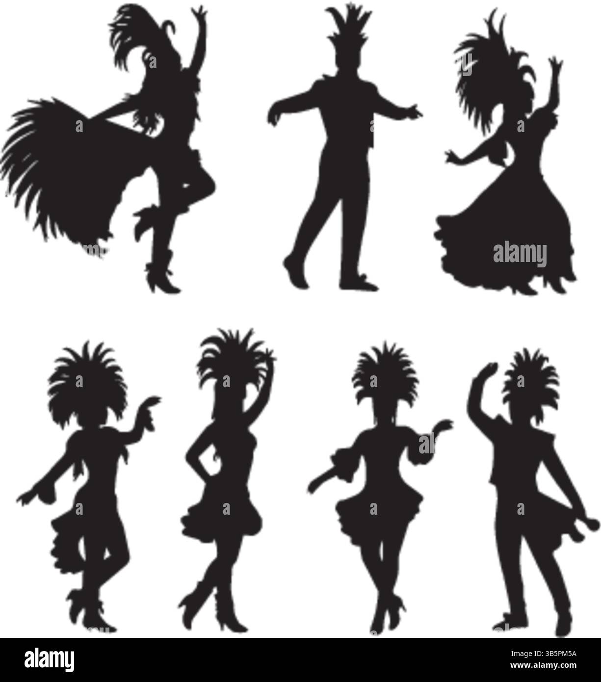 Carnival Dance Silhouettes: Festival Dancers in Feathered Costumes ...