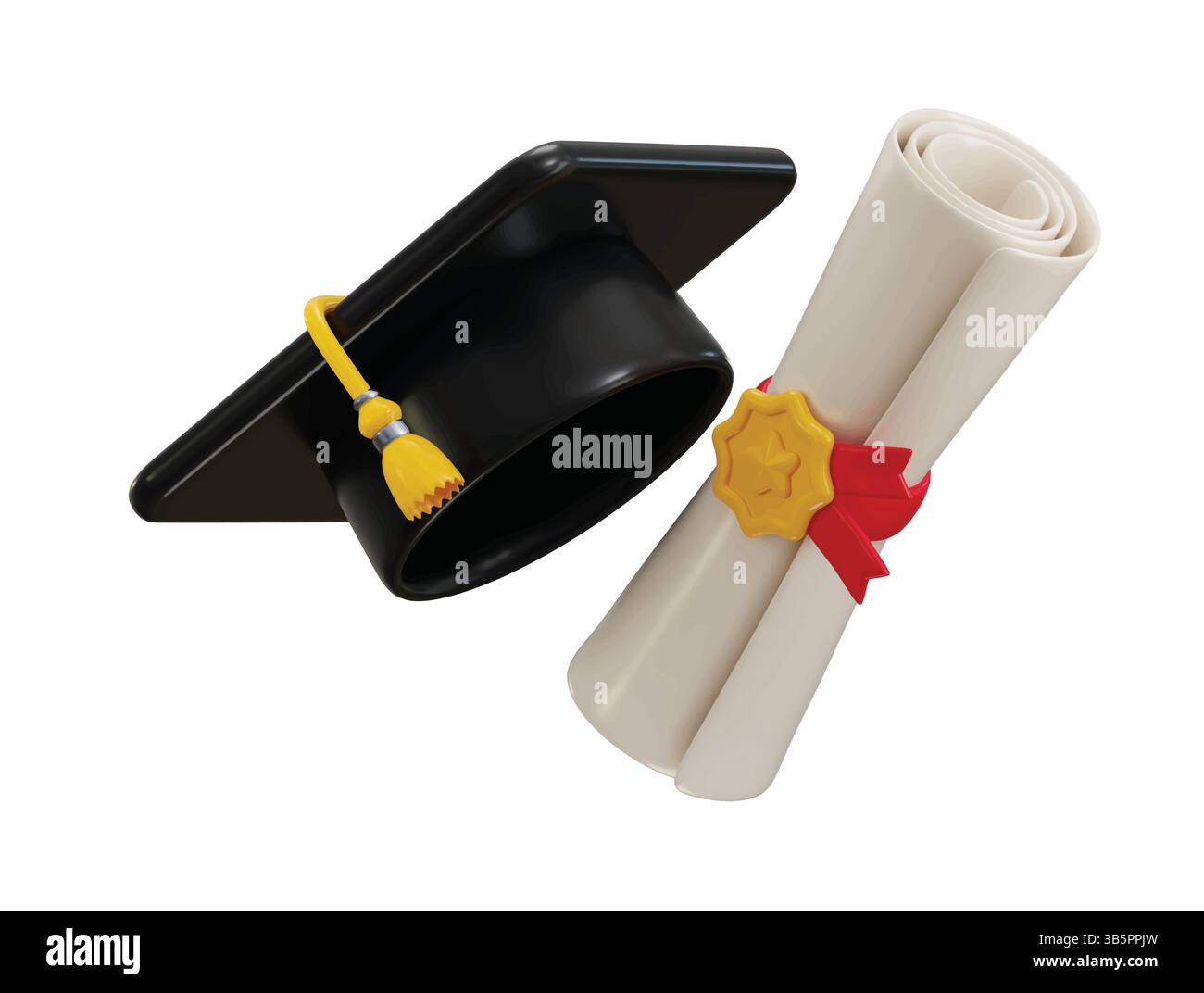 Diploma Graduation Rolled certificate with graduation cap icon 3d ...