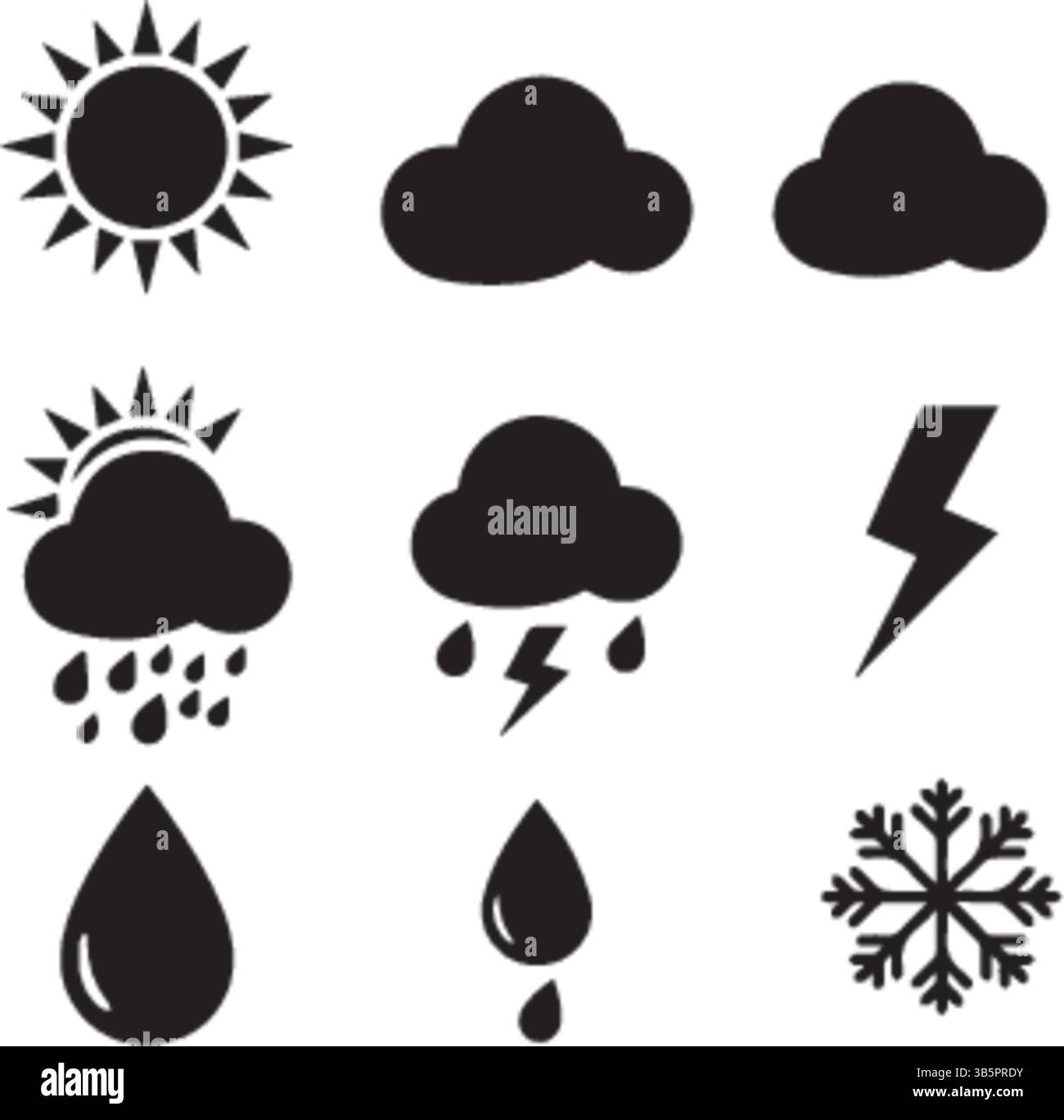 9 Weather Icons Grid: Sun, Cloud, Rain, Thunderstorm, Lightning ...