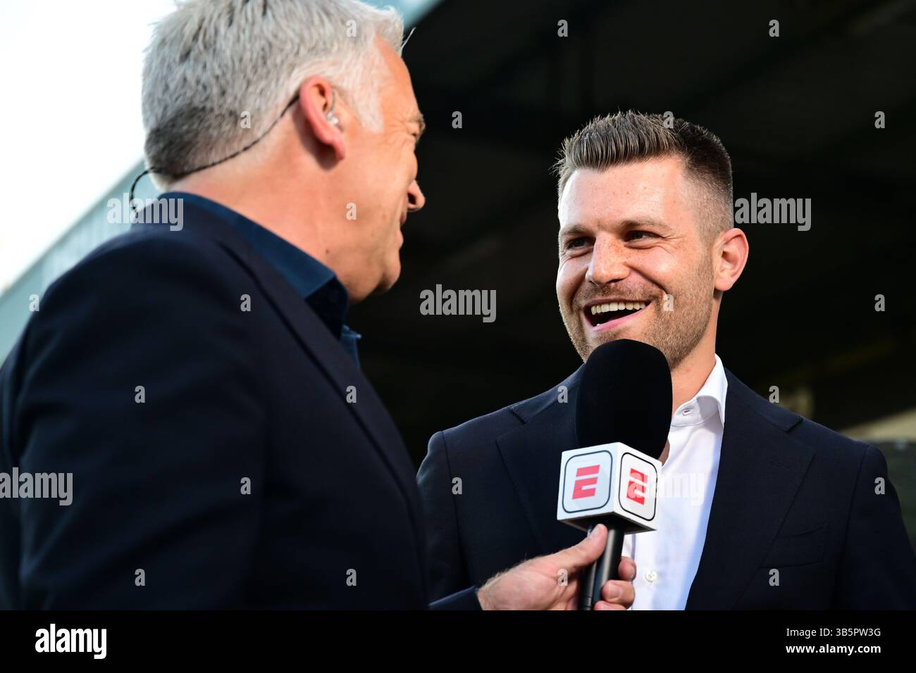 ROTTERDAM - Excelsior coach Ruben den Uil is interviewed by ESPN during ...