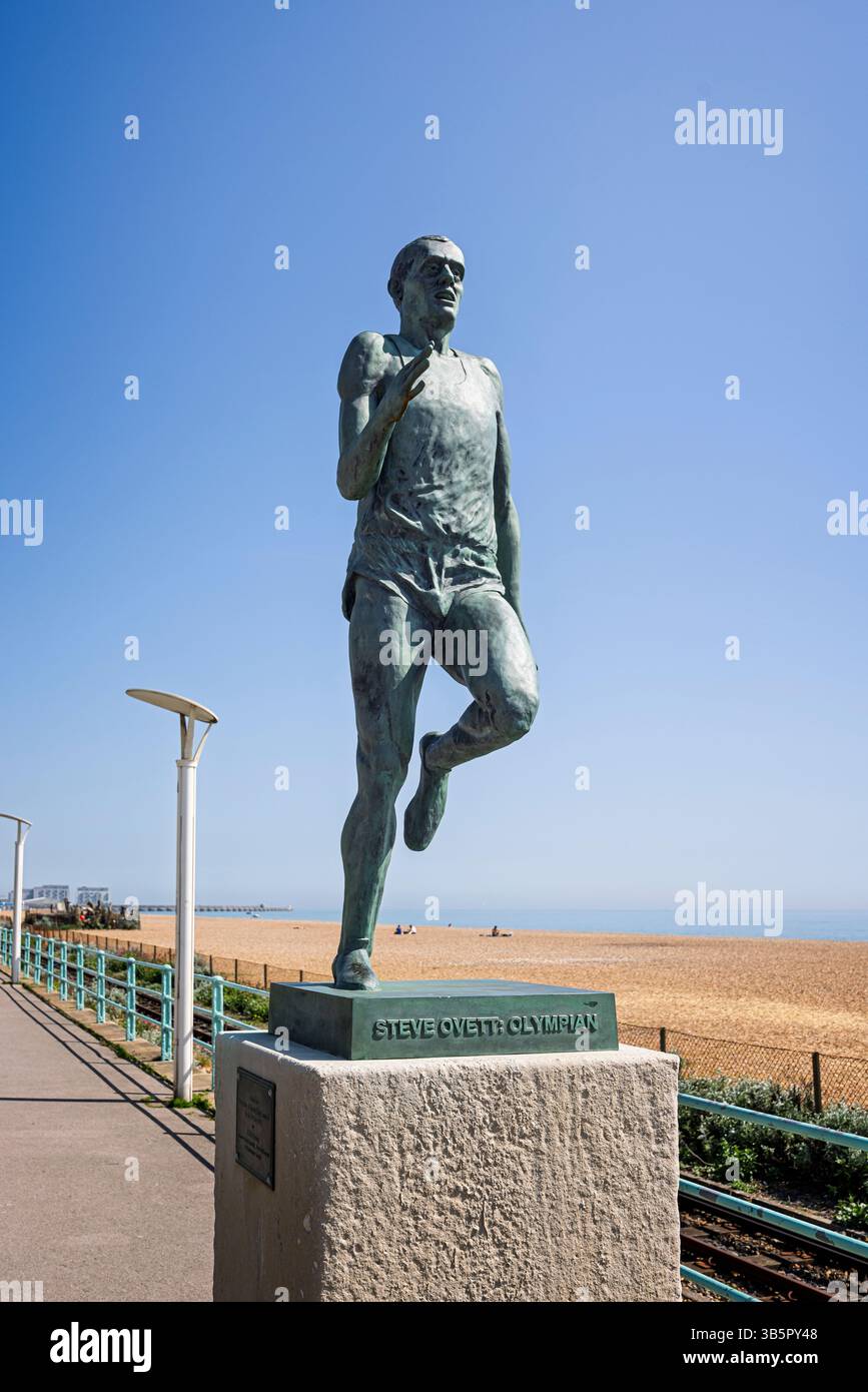 Statue of Olympic athlete Steve Ovett on the seafront, Brighton, Sussex ...